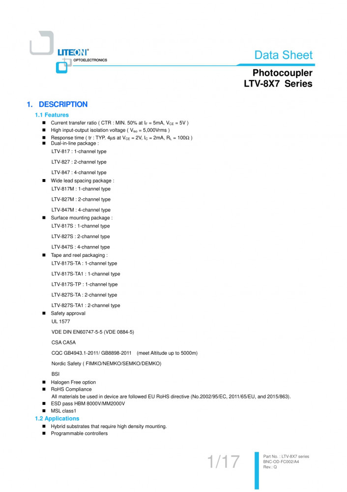LTV-817 datasheet page 2
