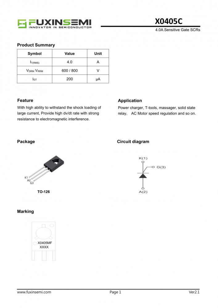 X0405C datasheet page 1