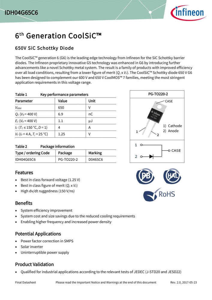 IDH04G65C6XKSA1 datasheet page 1