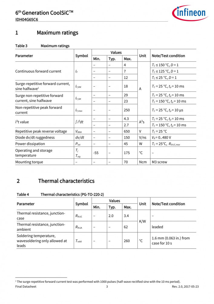 IDH04G65C6XKSA1 datasheet page 3