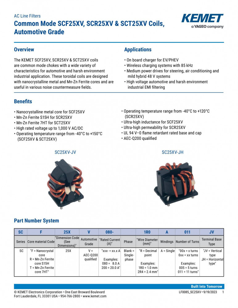 KEMET SCF25XV datasheet page 1