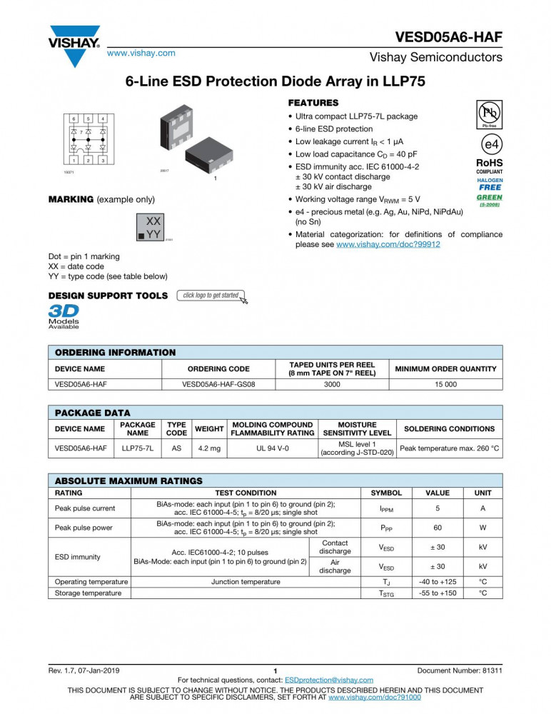 VESD05A6-HAF-GS08 technical document, page 1