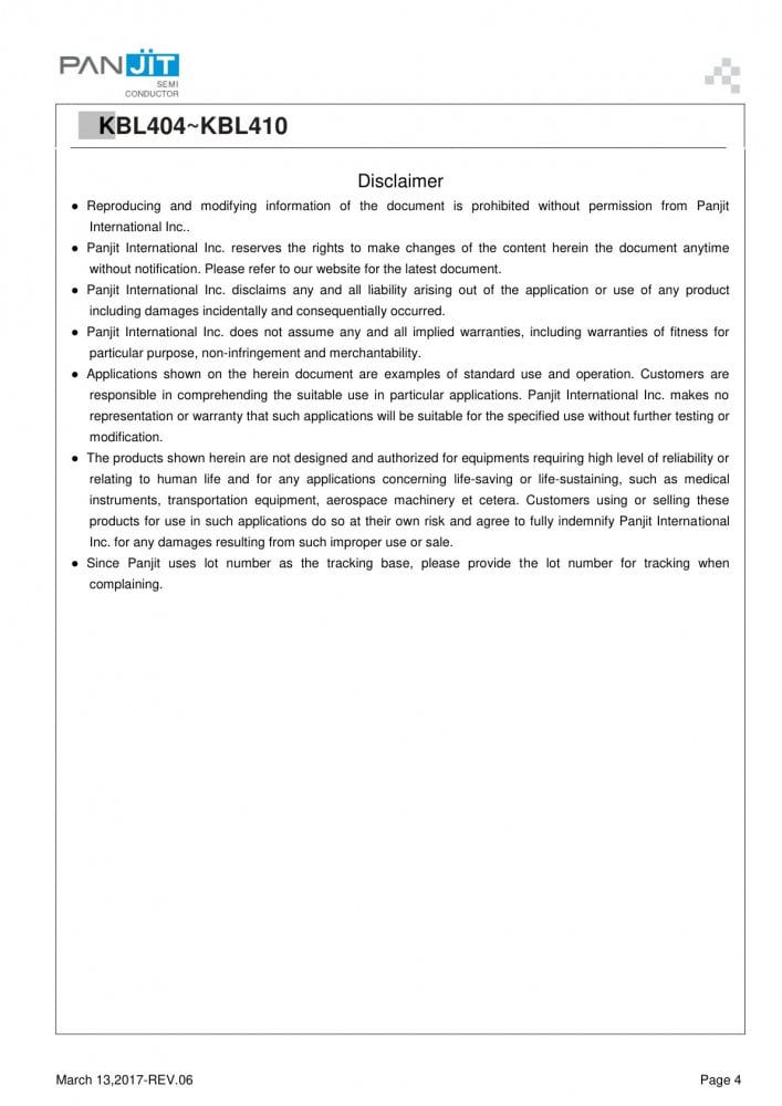 PANJIT KBL406 datasheet page 4
