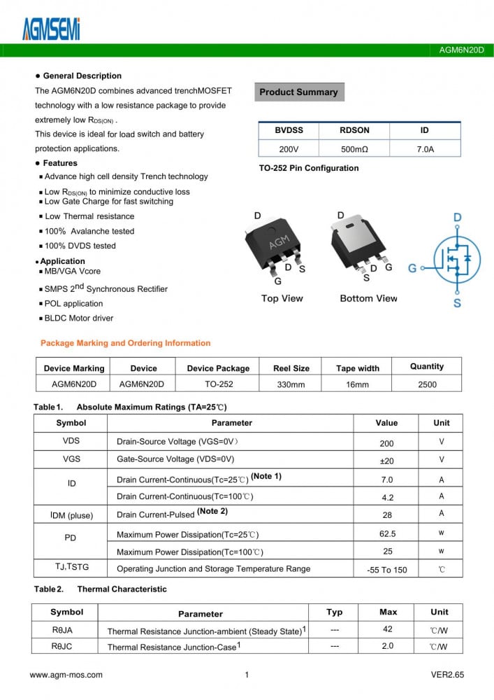 AGM6N20D datasheet page 1