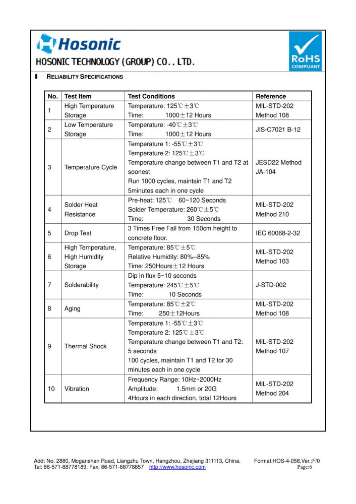 HOSONIC E49A25E000013E specification page 6