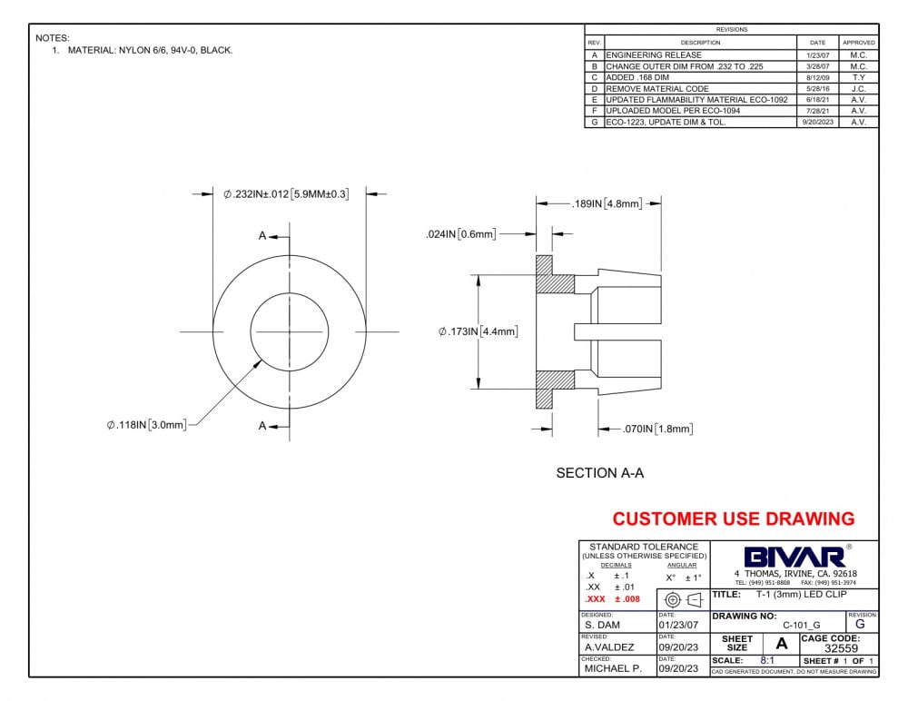 BIVAR C-101 customer use drawing