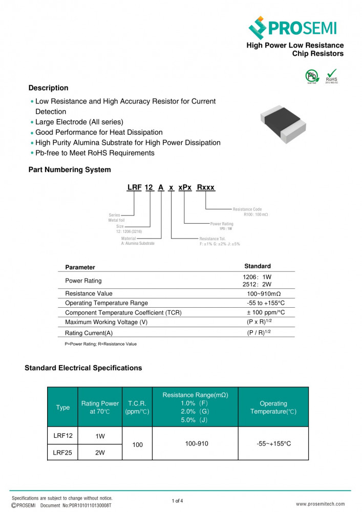 PROSEMI LRF series datasheet page 1