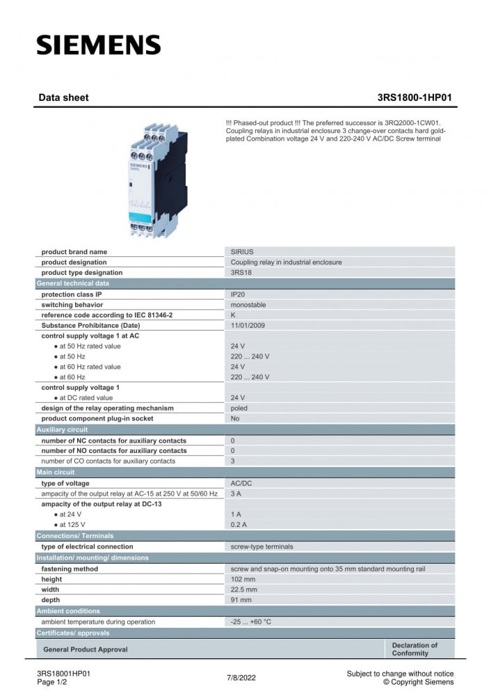 3RS1800-1HP01 technical document page 1