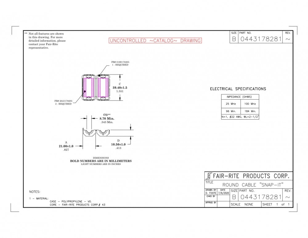 Fair-Rite 0443178281 technical drawing