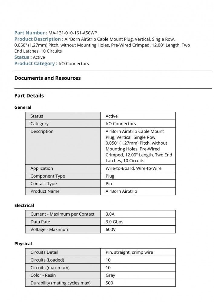 MA-131-010-161-A50WP technical document image, page 1