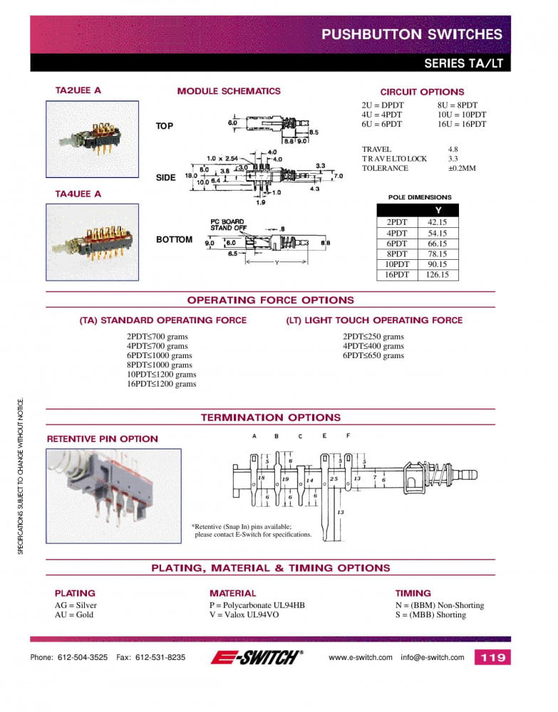 E-Switch TA/LT datasheet page 2