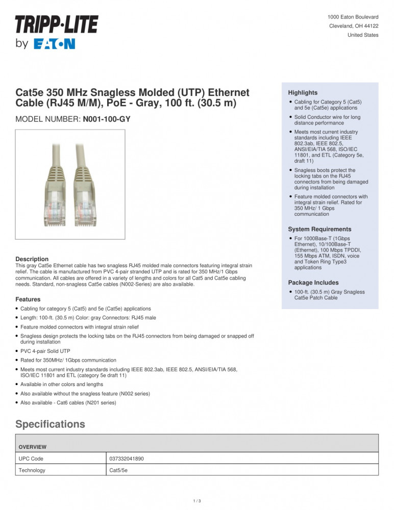 EATON N001-100-GY document page 1