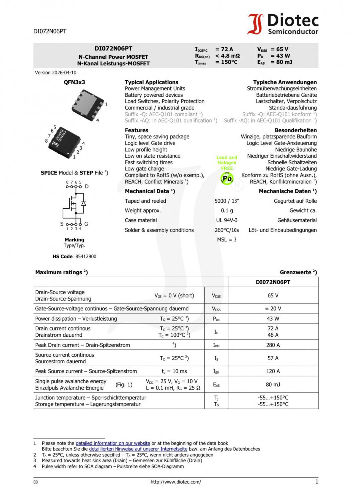 DI072N06PT datasheet page 1