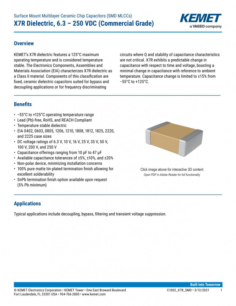 KEMET X7R datasheet page 1