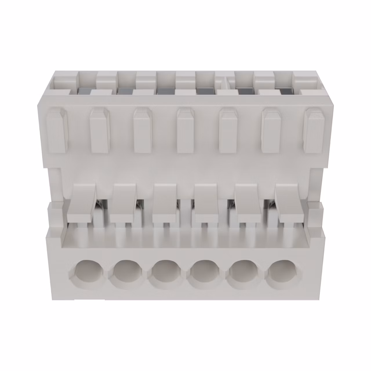 Appli-Mate RAST 2.5 IDT Housing, 2.50mm Pitch, Female, 6 Circuits, Beaded Terminal, All Position Keys, Slotted Endwalls, Polarizing Rib Between Circuits 4 & 5 for sale