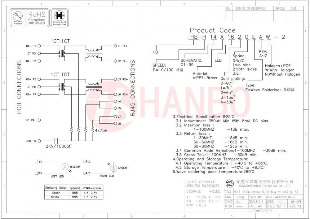 HB-H14A1620EAW-2 LED specification page