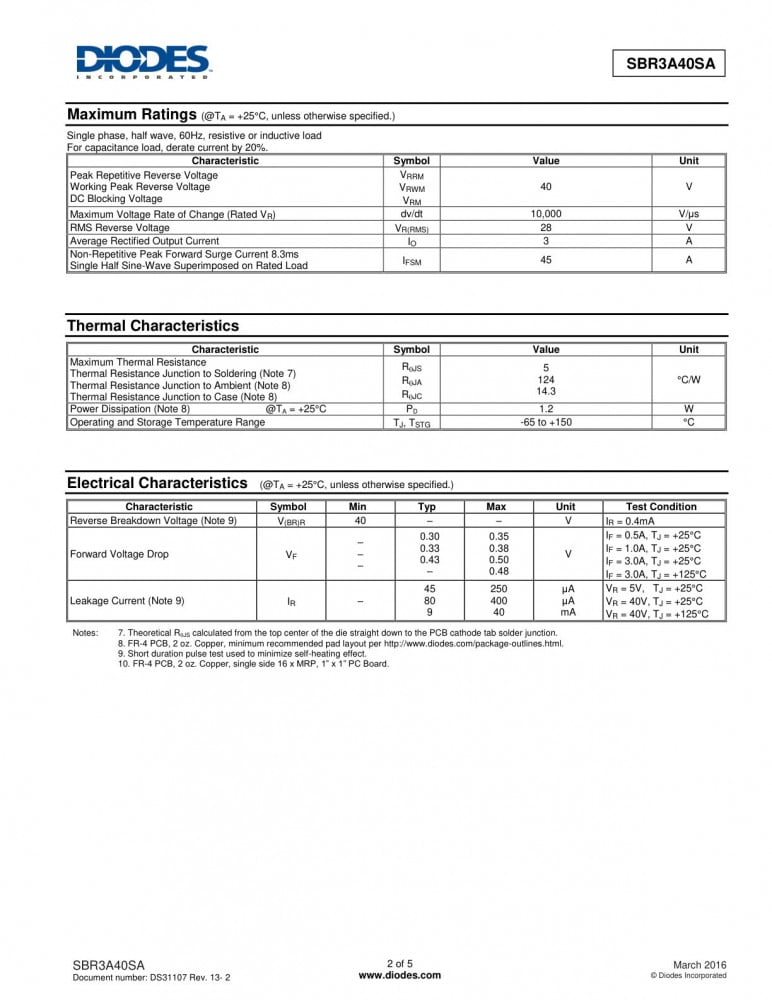 SBR3A40SA-13 datasheet page 2