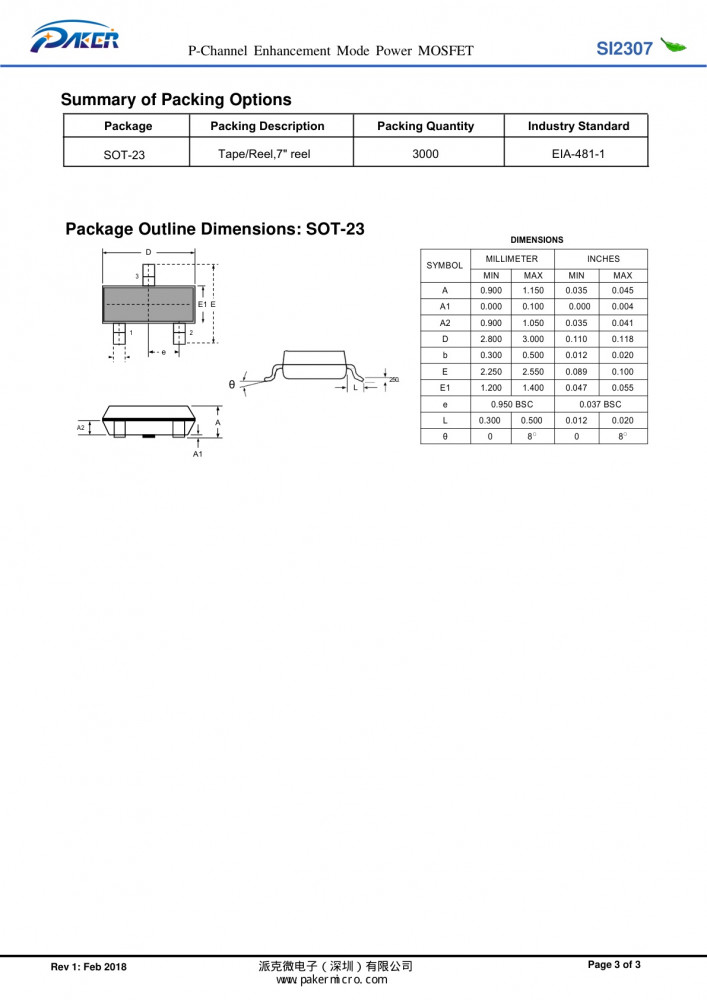 SI2307 datasheet page 3