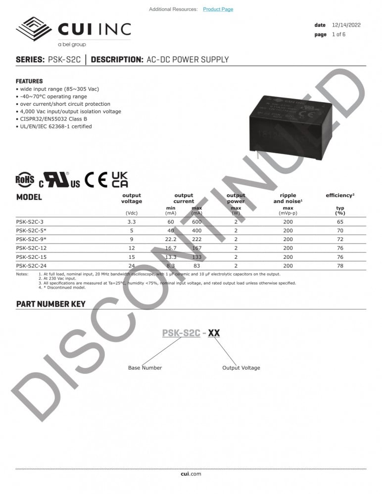 PSK-S2C-9 datasheet page 1