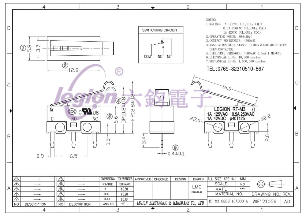 Legion RT-M3-08B3P10A030-A technical document page