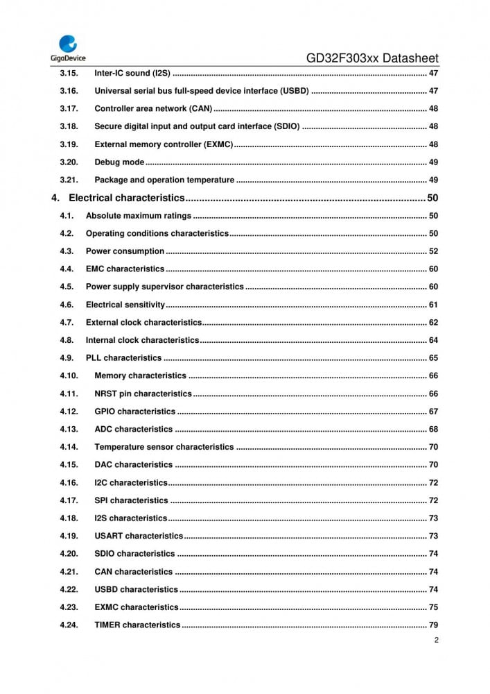 GD32F303xx datasheet page 3