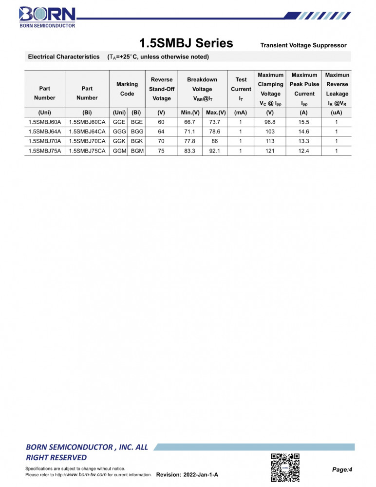 BORN 1.5SMBJ series datasheet page 4