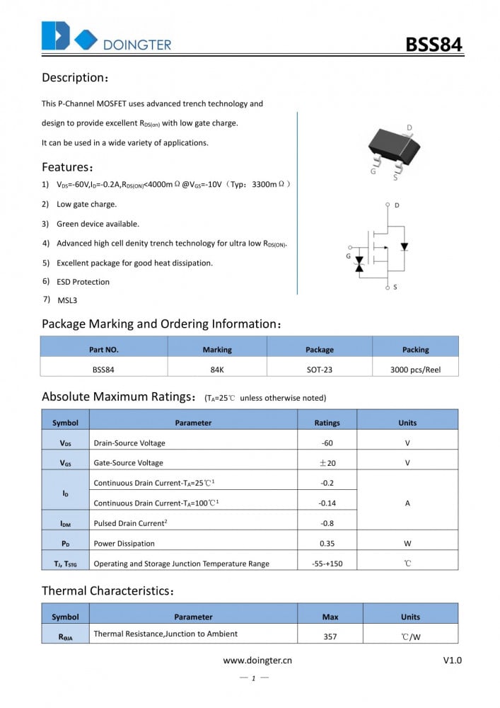 BSS84 datasheet page 1