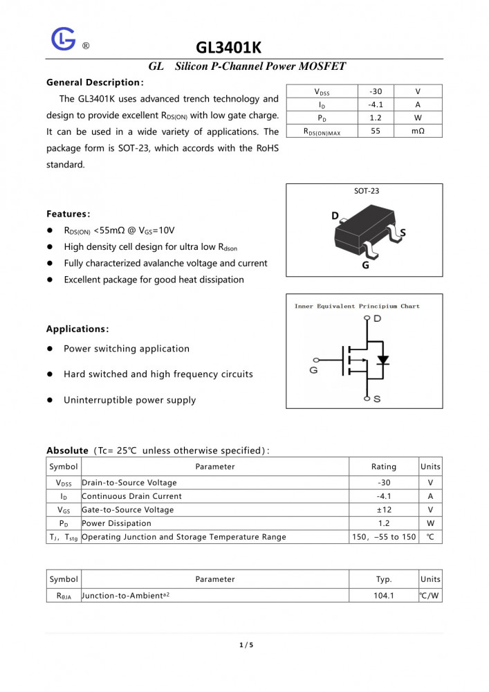 GL3401K datasheet page 1