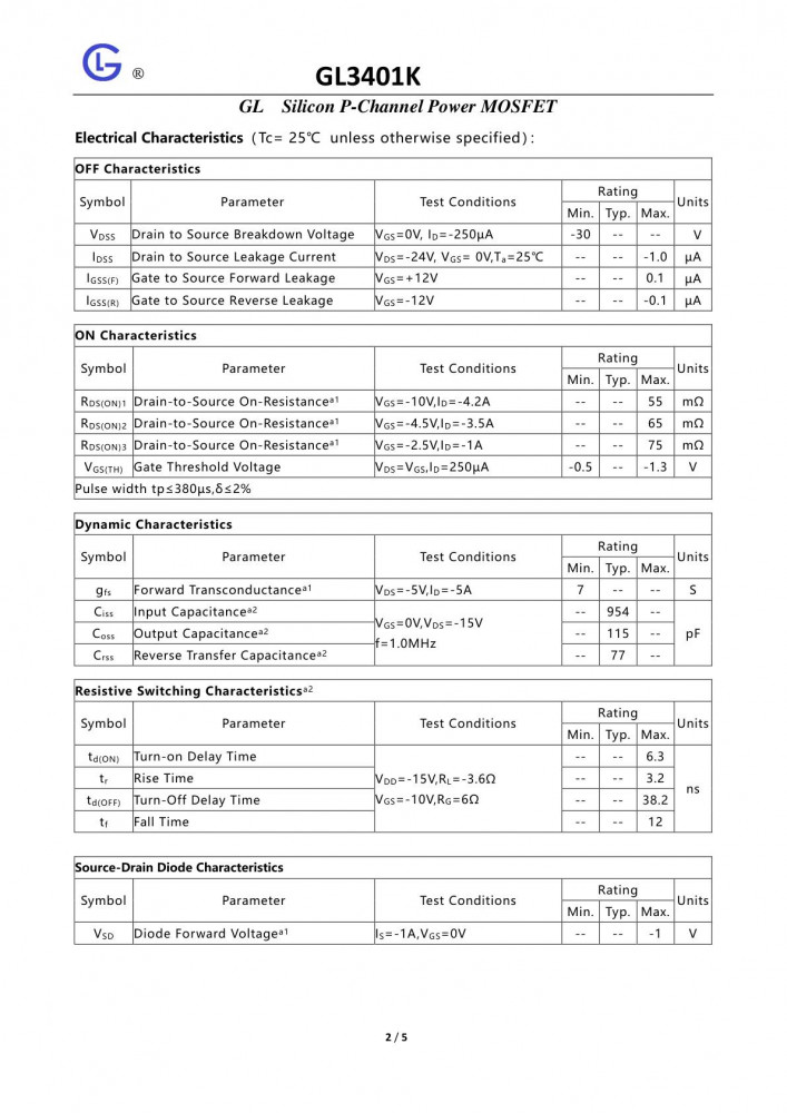 GL3401K datasheet page 2