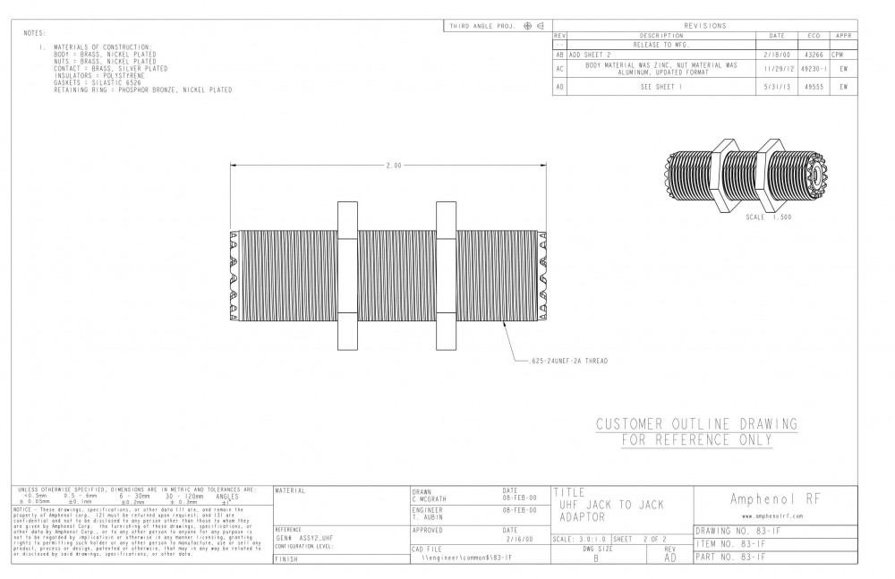Amphenol 83-1F technical drawing