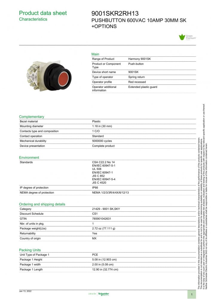 9001SKR2RH13 technical document page 1