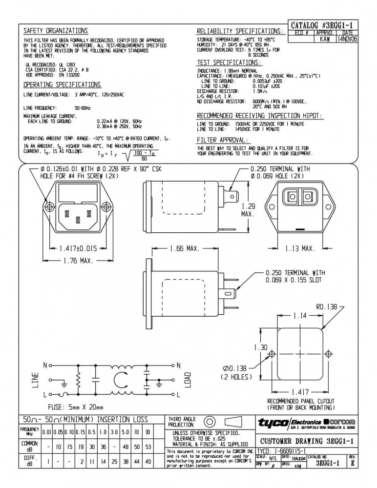 TE Connectivity 3EGG1-1 technical drawing