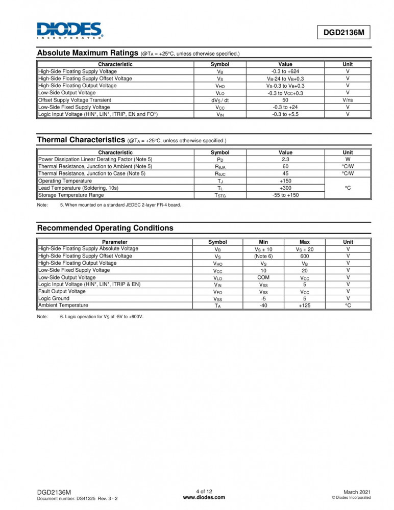 DGD2136M datasheet page 4