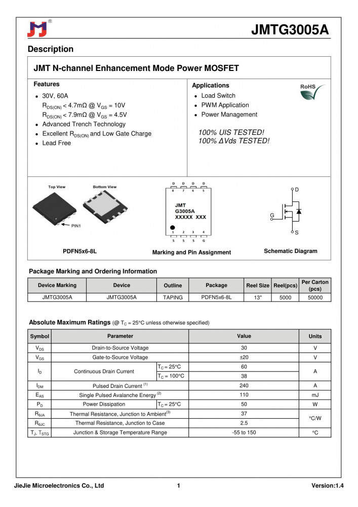 JMTG3005A datasheet page 1