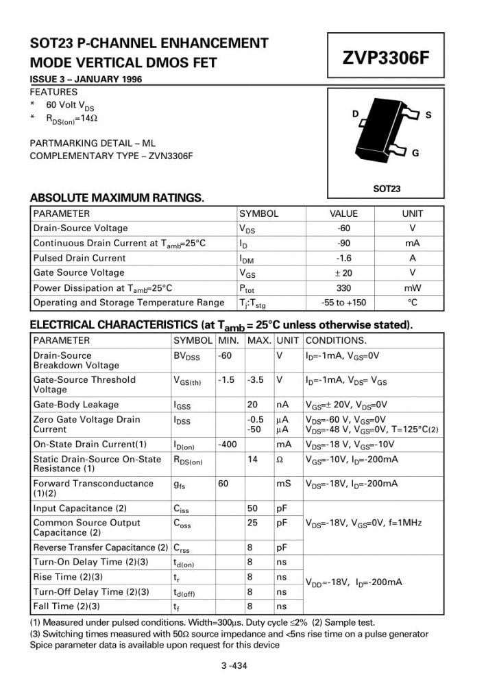 ZVP3306FTA datasheet page 1