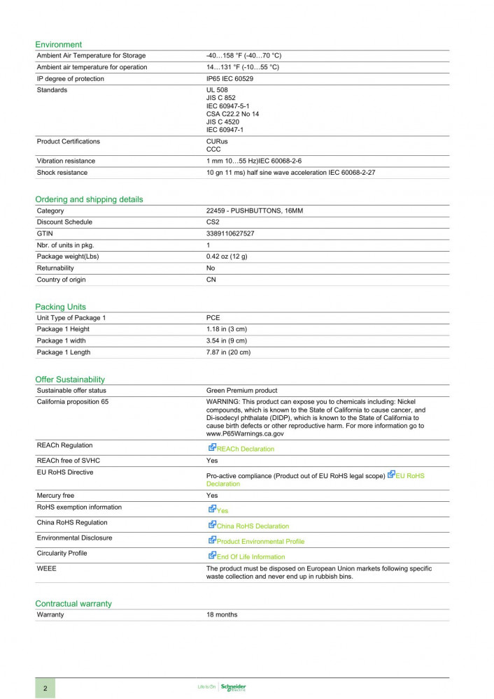 XB6ECW4B1P technical document page 2