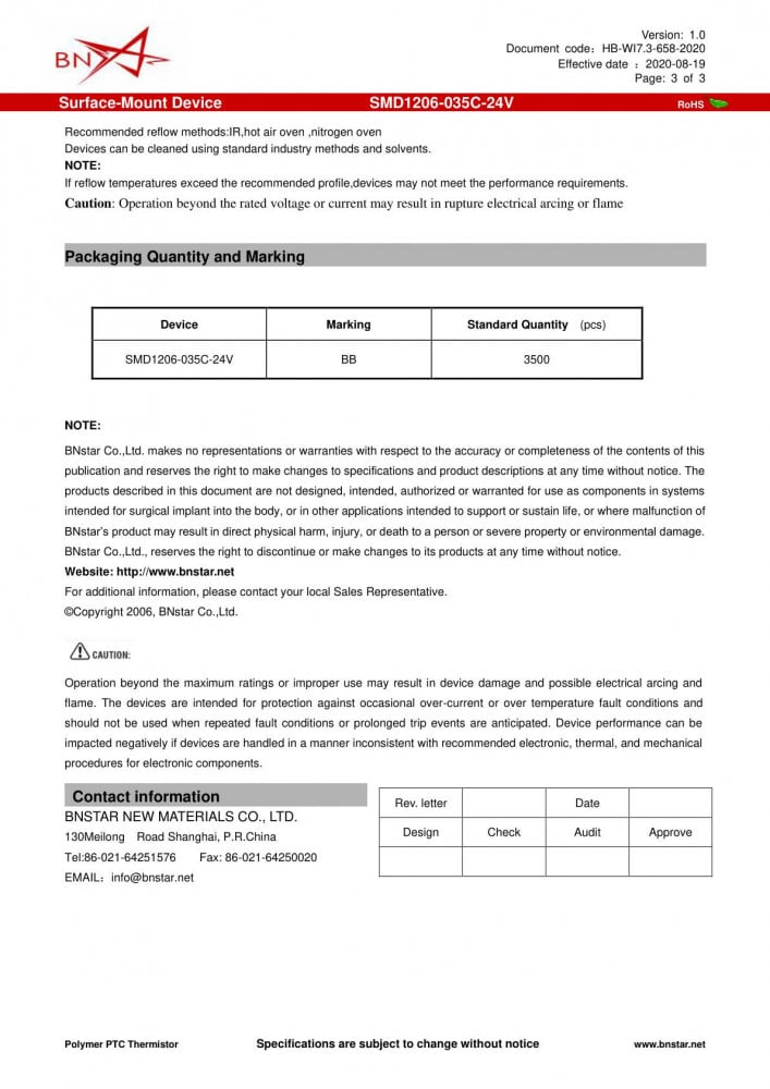 BNstar SMD1206-035C-24V datasheet page 3