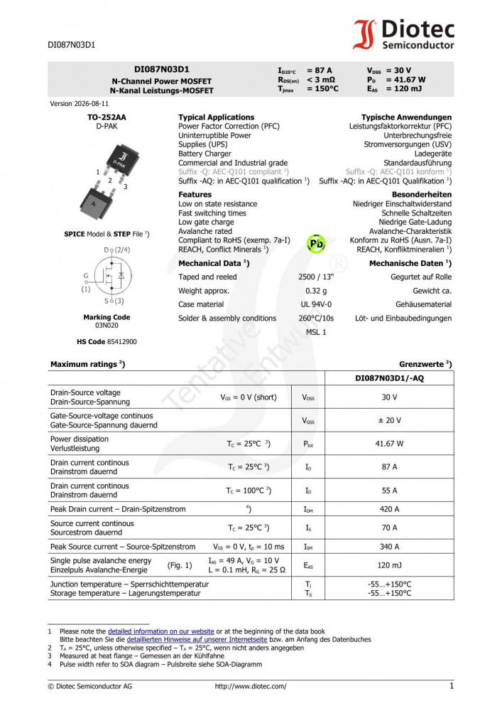 DI087N03D1-AQ datasheet page 1