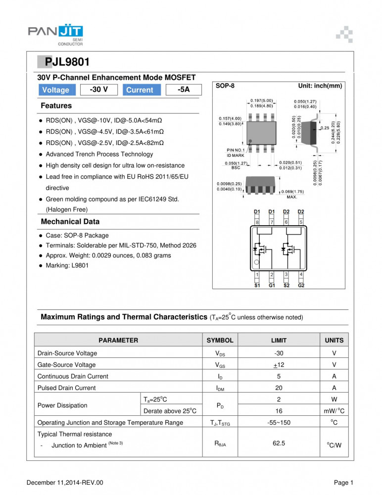 PJL9801 datasheet page 1