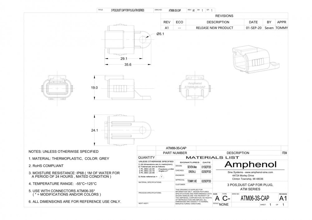 Amphenol ATM06-3S-CAP product drawing
