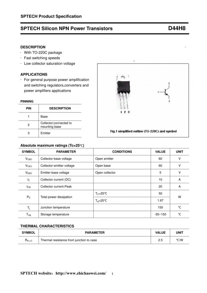 D44H8 datasheet page 1