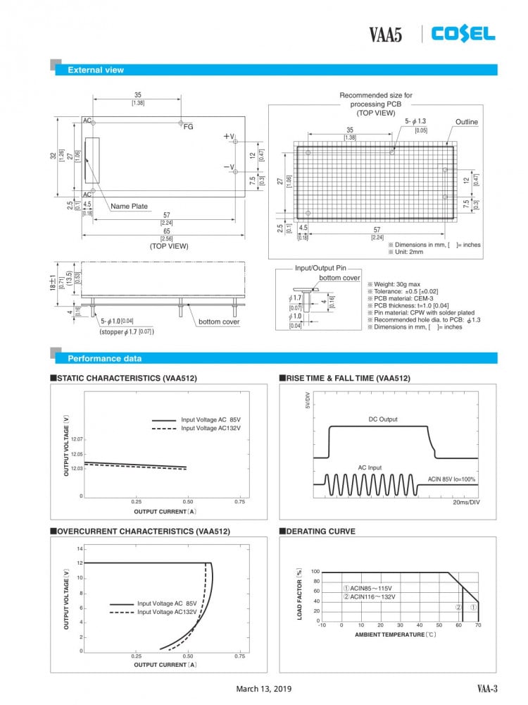 Cosel VAA series datasheet page 2