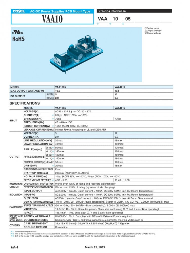 Cosel VAA1012 datasheet page 3