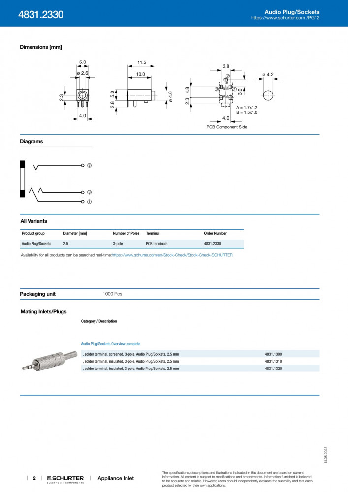 SCHURTER 4831.2330 technical data sheet page 2