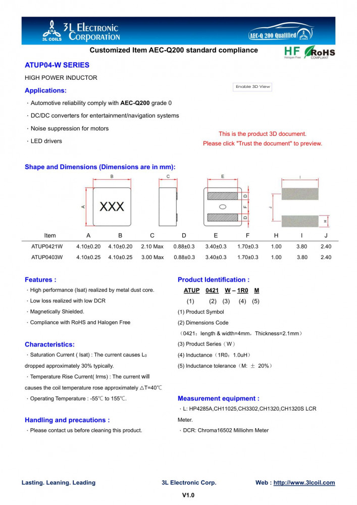 ATUP-W Series document page 2