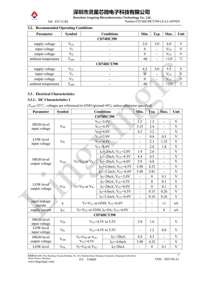 CD74HC390E(LX) datasheet page 9