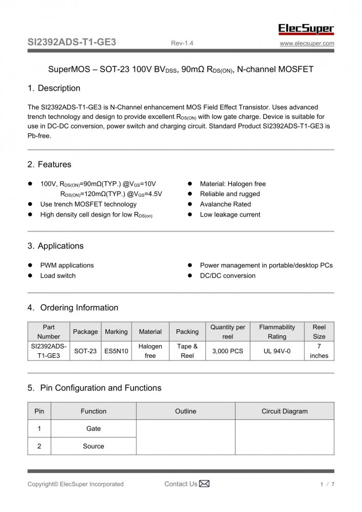 SI2392ADS-T1-GE3 datasheet page 1