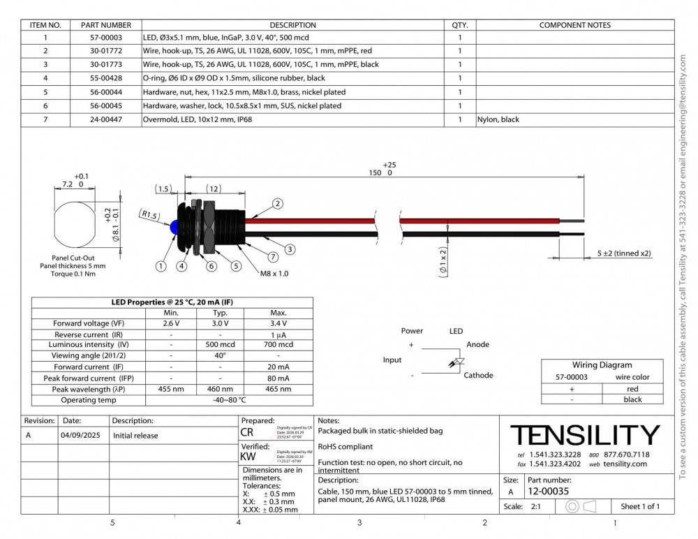 Tensility International 12-00035 product drawing
