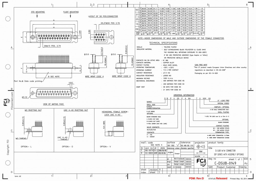 Amphenol DBP25S465TLF technical document preview