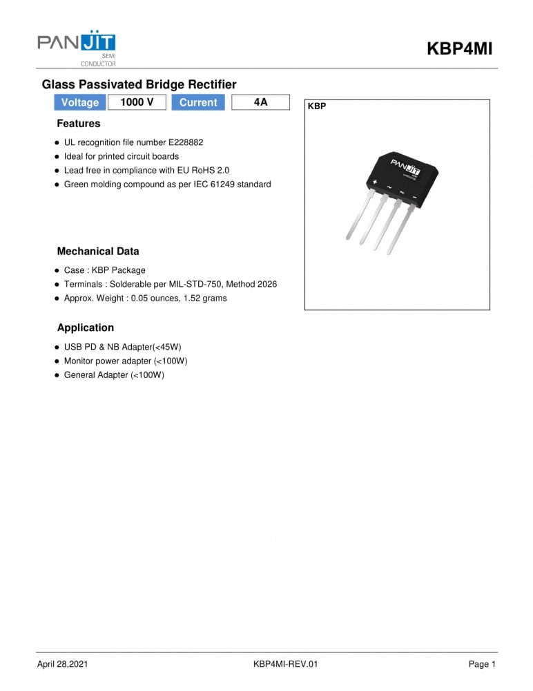 PANJIT KBP4MI technical document page 1